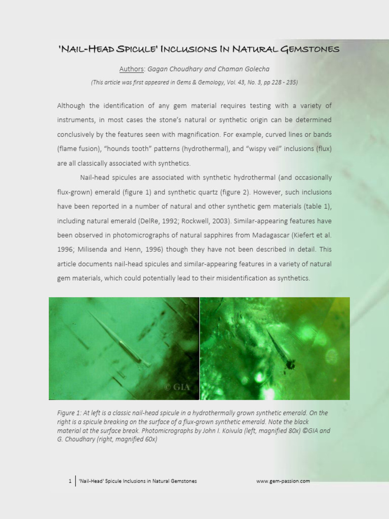 Nail-Head Spicules in Gemstones | PDF | Gemstone | Quartz