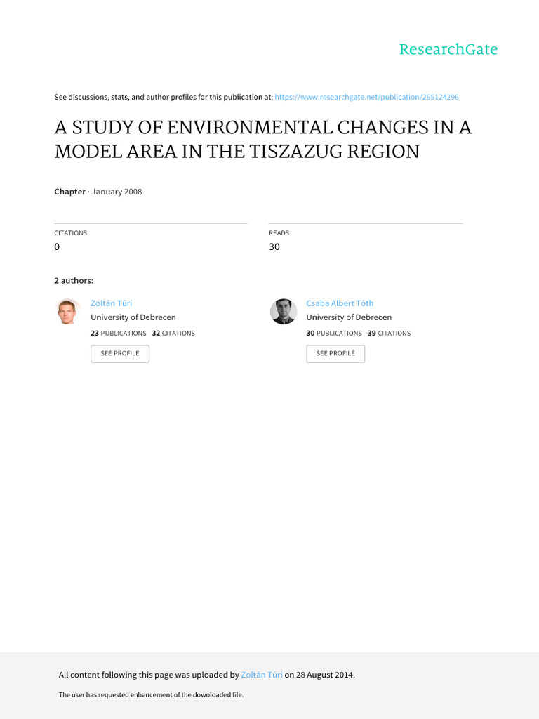 Turi Toth AstudyofenvironmentalchangesinamodelareaintheTiszazugregion ...