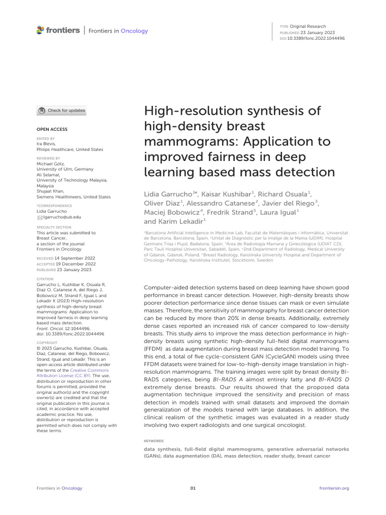 High-Resolution Synthesis of High-Density Breast Mammograms Application To Improved Fairness in ...