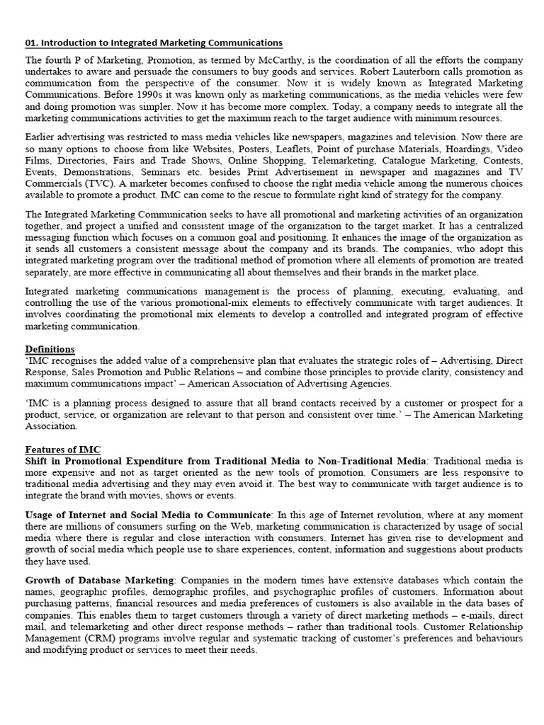 Introduction To Imc 1 Pdf Marketing Communications Marketing