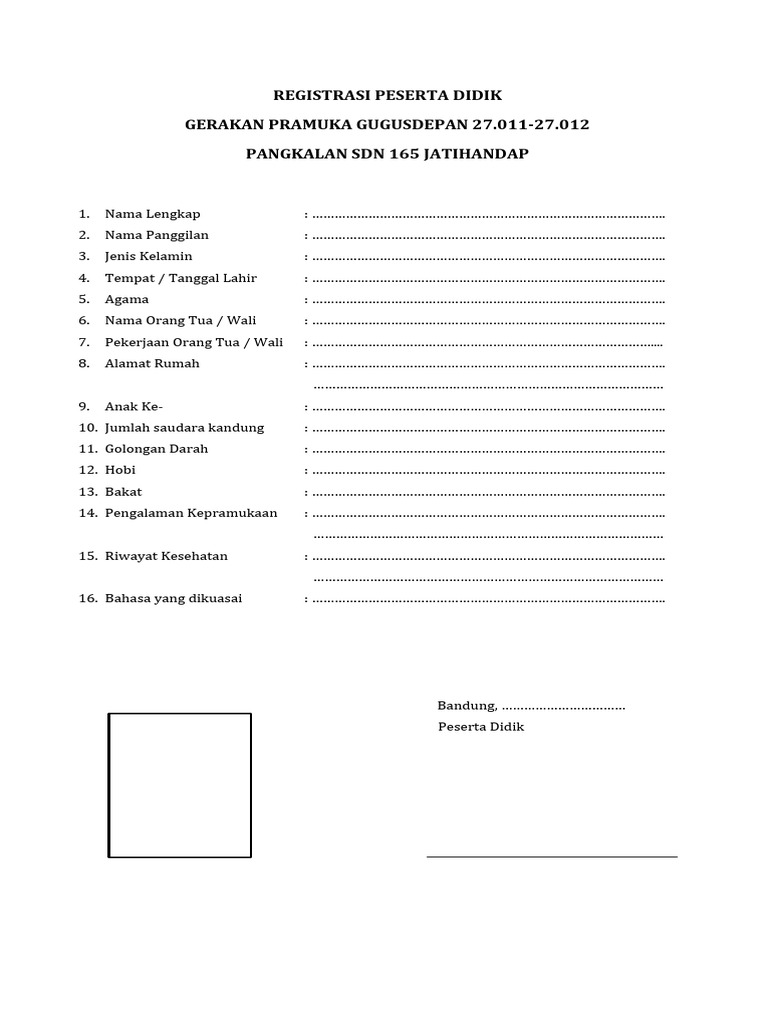 FORM Registrasi | PDF