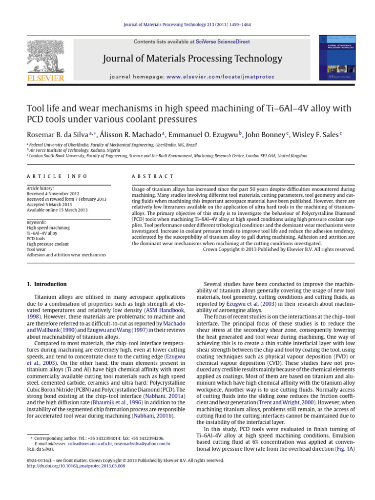 Tool Life and Wear Mechanisms in High Speed Machining of Ti-6Al-4V ...