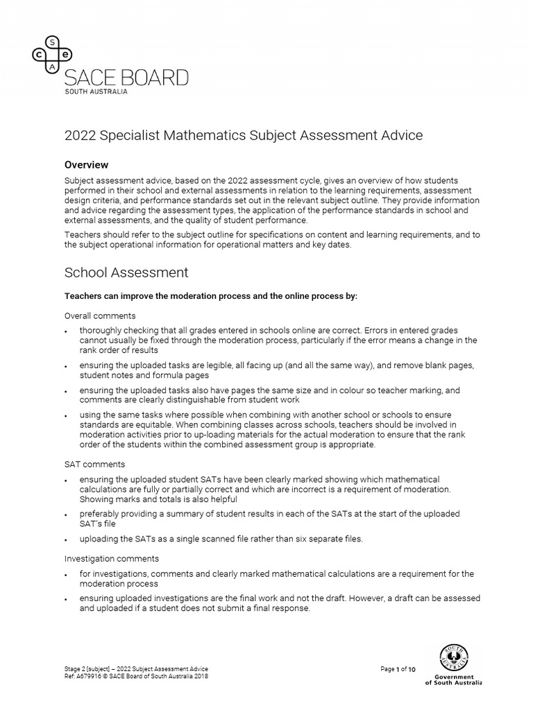 2022 Specialist Mathematics Assessment Guide | PDF | Mathematics ...