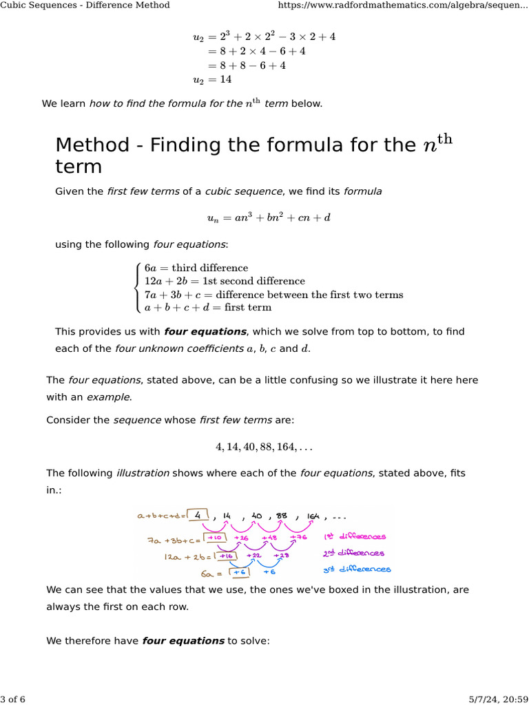 Cubic Sequences - Difference Method | PDF | Equations | Mathematical ... Cubic Sequences - Difference Method | PDF | Equations | Mathematical ...