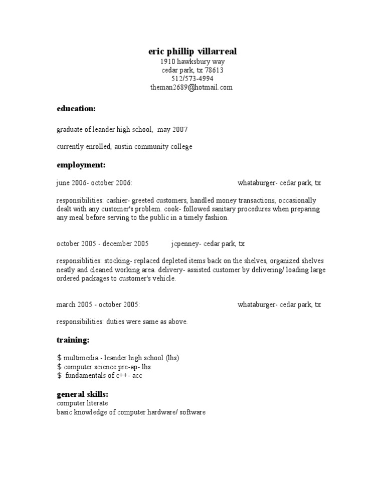 Eric Villarreal's Resume Summary | PDF