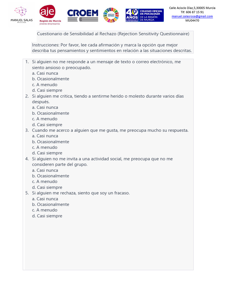 Cuestionario de Sensibilidad al Rechazo | PDF