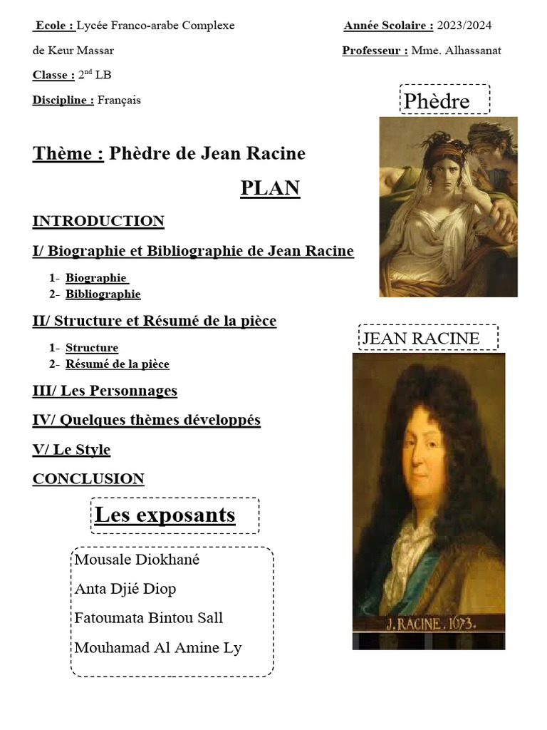 Biographie et Résumé de Phèdre | PDF | Jean Racine | Tragédie