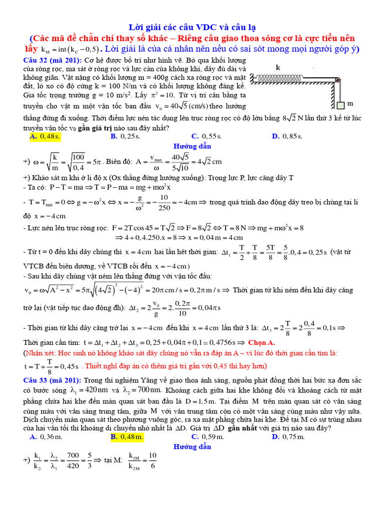 Lời giải các câu VDC và câu lạ đề thi Vật Lý sở Nghệ An 2024 | PDF