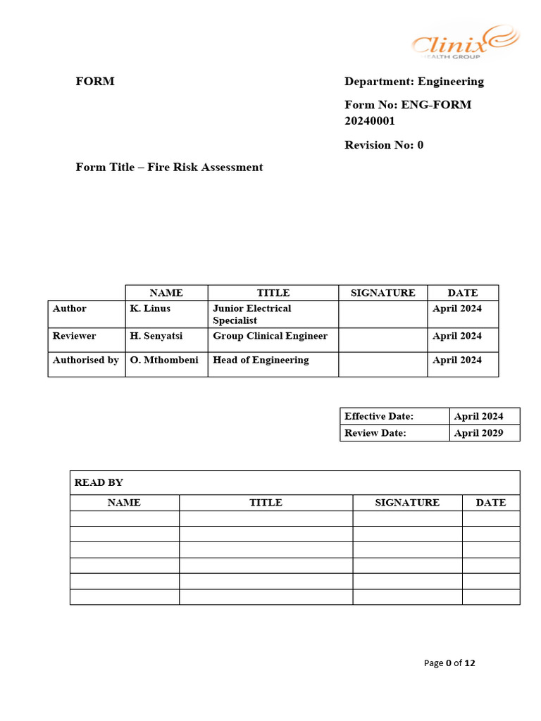 Fire Risk Assessment 6 FORM | PDF | Risk | Fire Safety