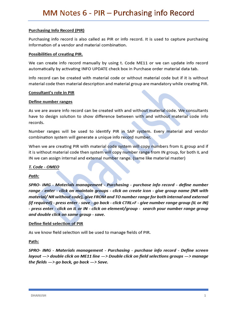 Creating and Managing PIR in SAP | PDF | Information Technology | Software