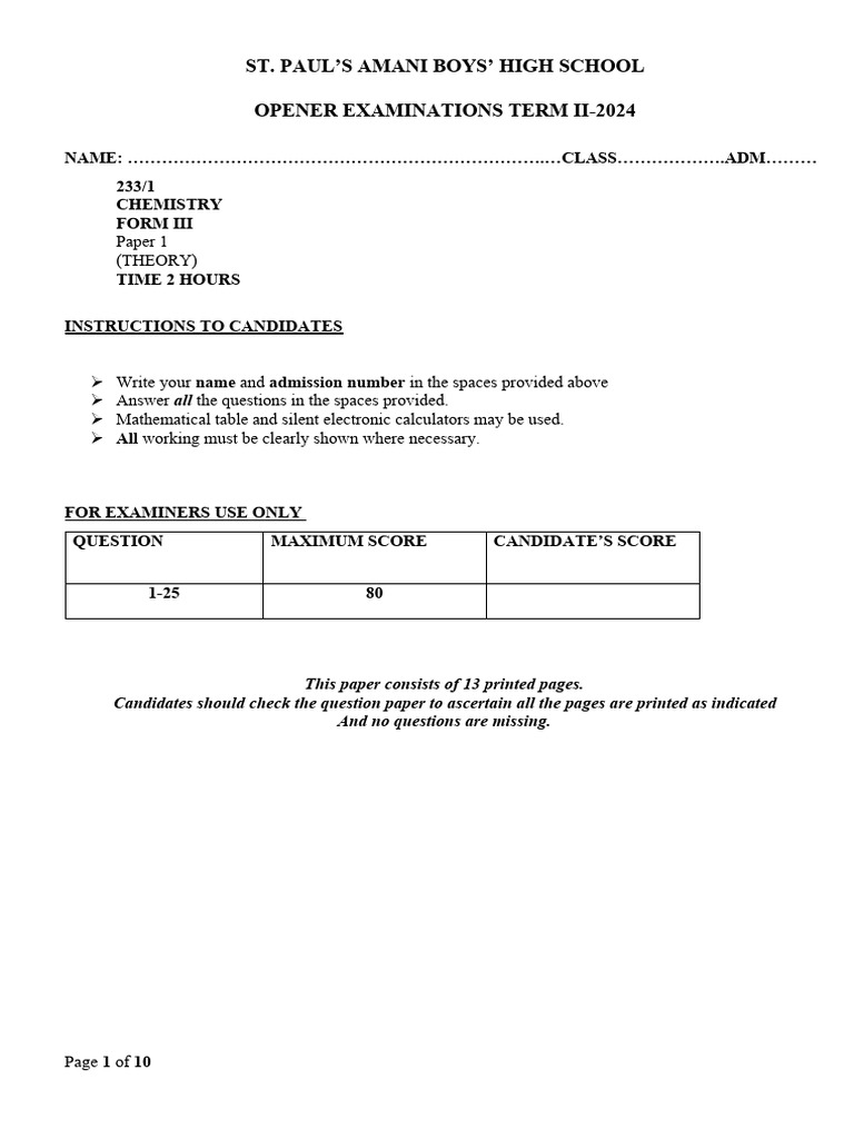 Chemistry Form 3 Midterm 24 | PDF | Chemical Reactions | Chemical Elements