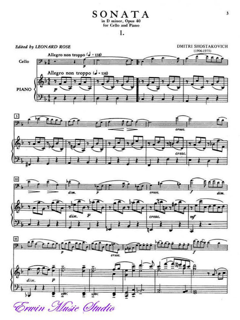 full score - Cello sonata, Op.40 (Shostakovich) | PDF