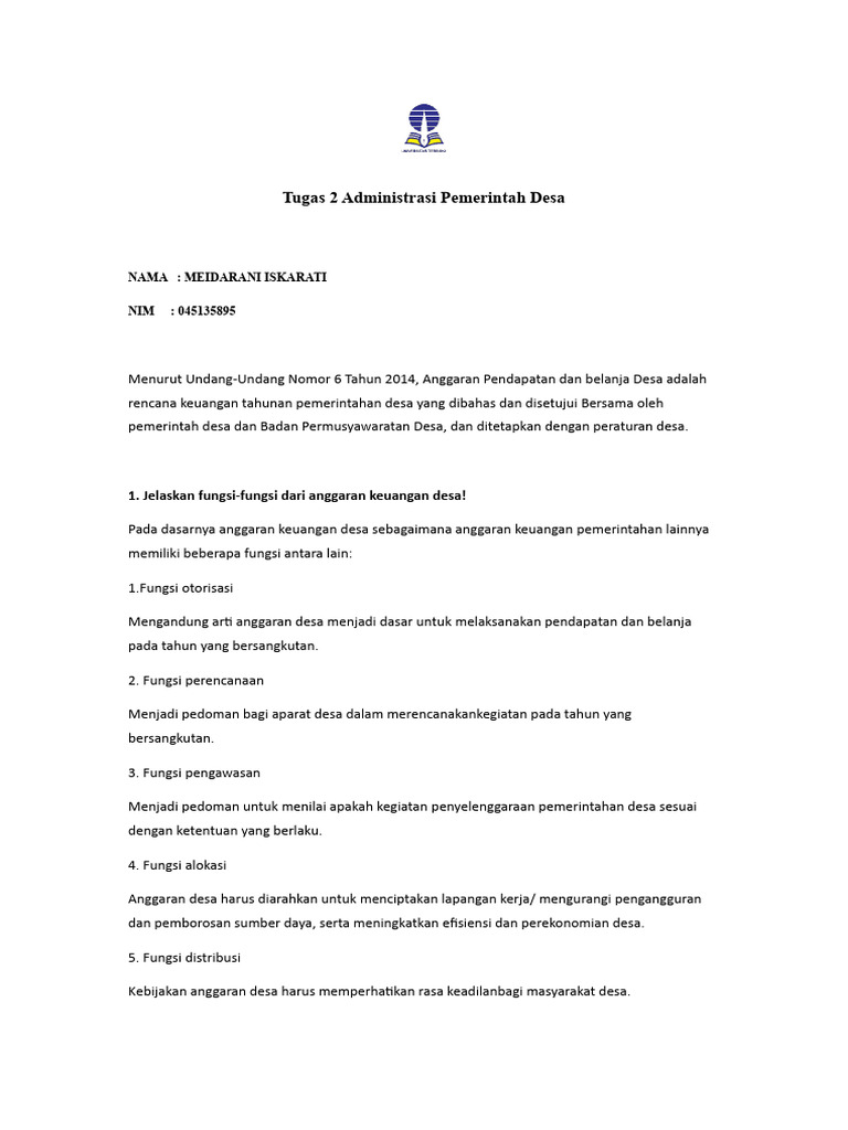 Tugas 2 Administrasi Pemerintah Desa | PDF | Bisnis | Ilmu Sosial