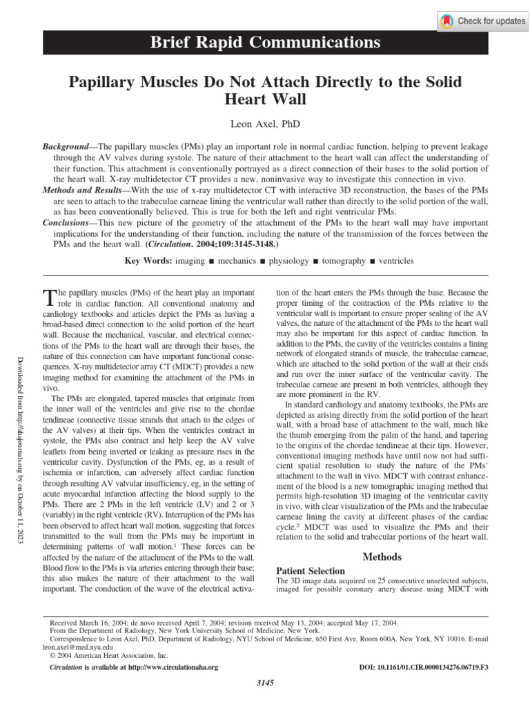 Axel 2004 Papillary Muscles Do Not Attach Directly To The Solid Heart ...