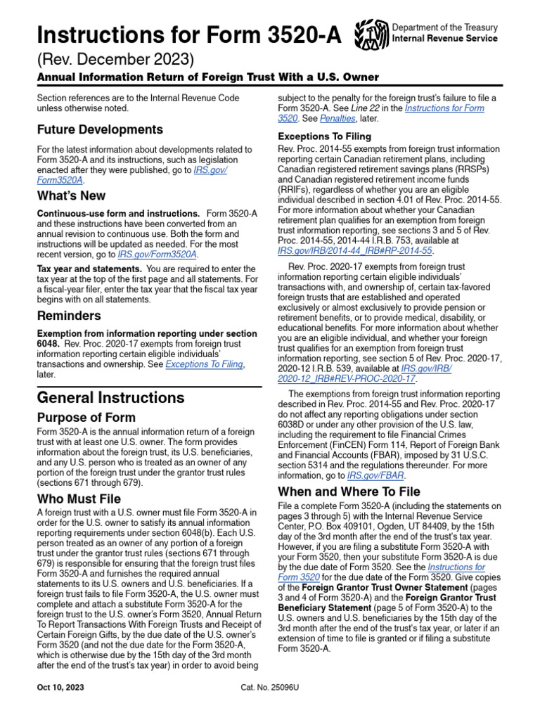 Instructions For Form 3520-A: (Rev. December 2023) | PDF | Tax ...