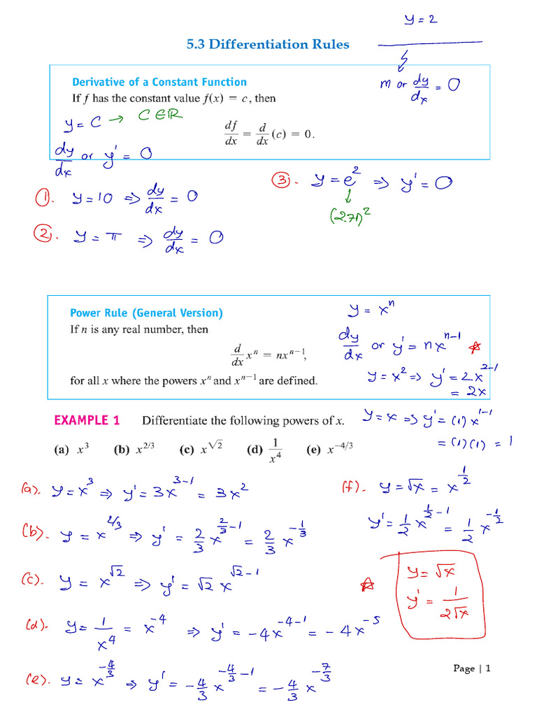 5.3 Differentiation Rules - Pre-Lesson 11C | PDF