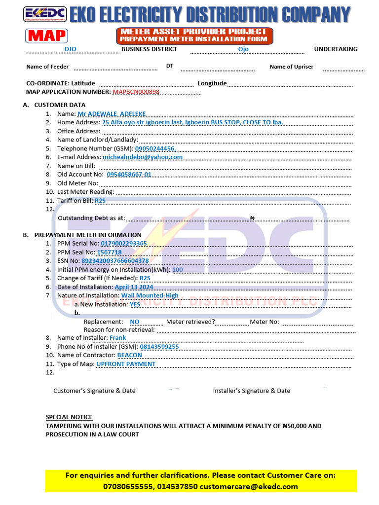 0179002293365-Installation Form | PDF