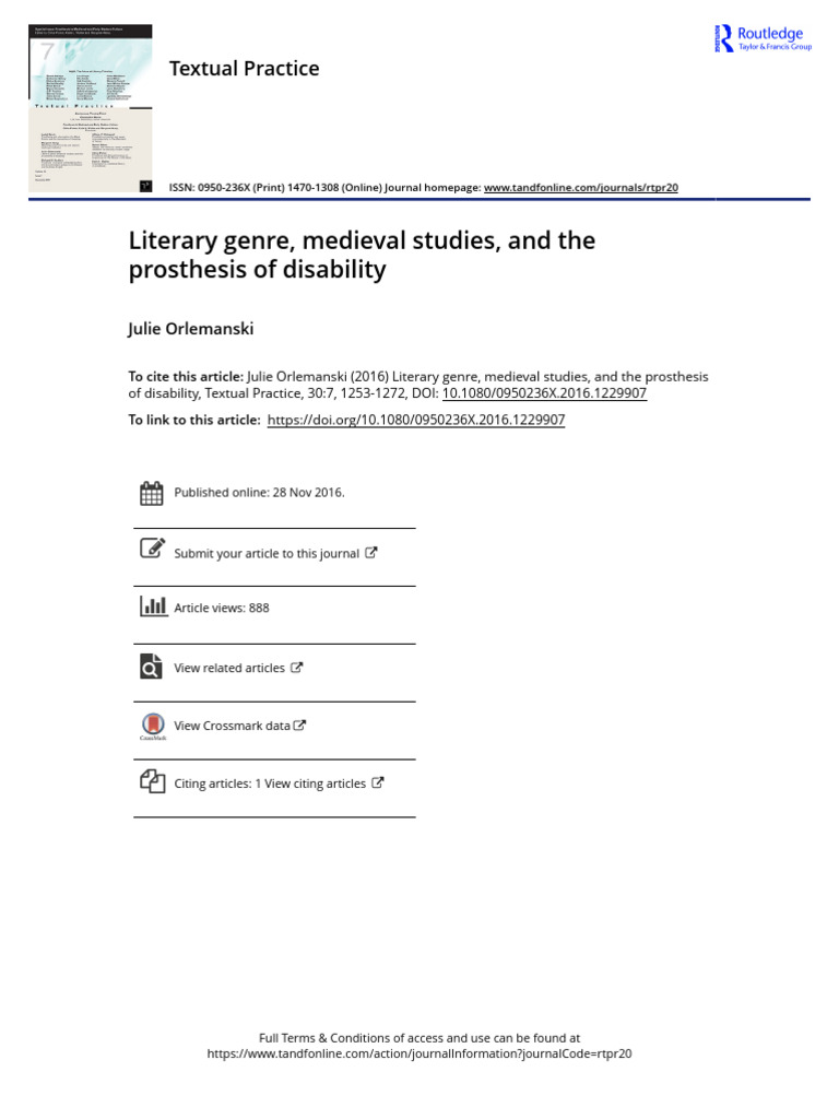 Medieval Disability: Literary Insights | PDF | Disability | Narrative