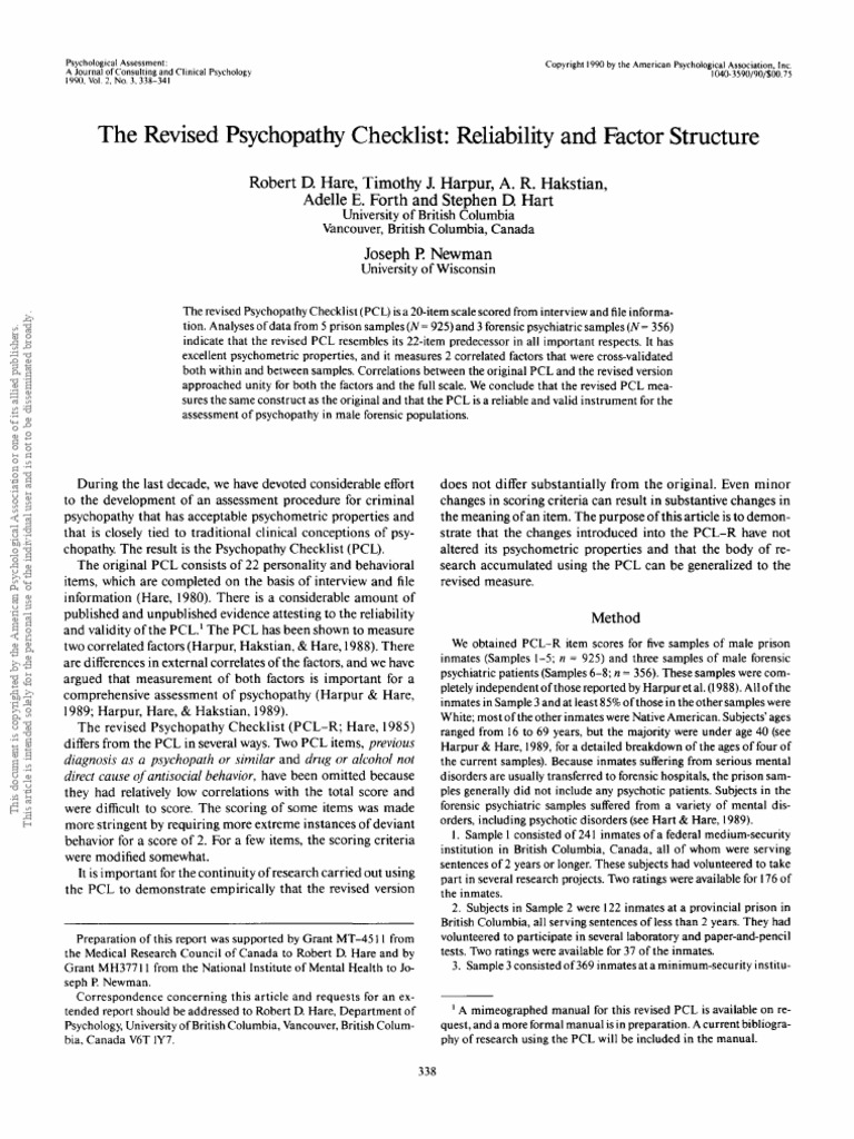 20 Item Checklist | PDF | Psychopathy | Psychological Concepts