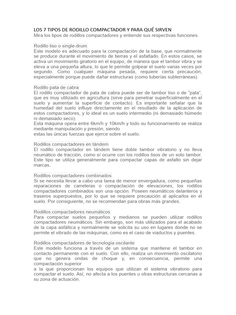 Los 7 Tipos de Rodillo Compactador y Para Qué Sirven | PDF | Neumático