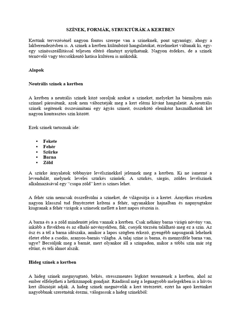 Színek, Formák, Struktúrák A Kertben | PDF