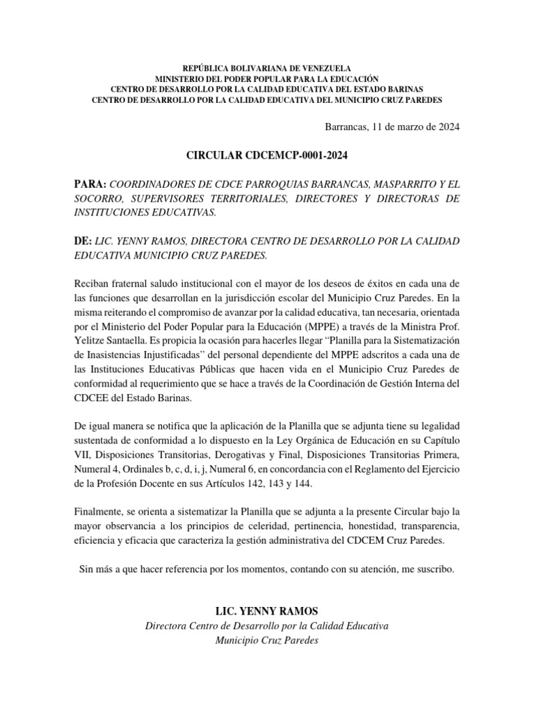 Circular 0001-2024 CDCEMCP | PDF