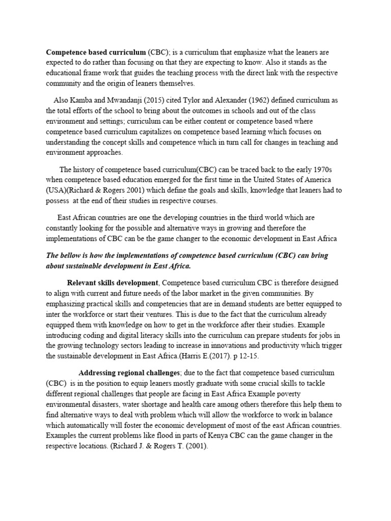 Competence Based Curriculum | PDF | Curriculum | Learning