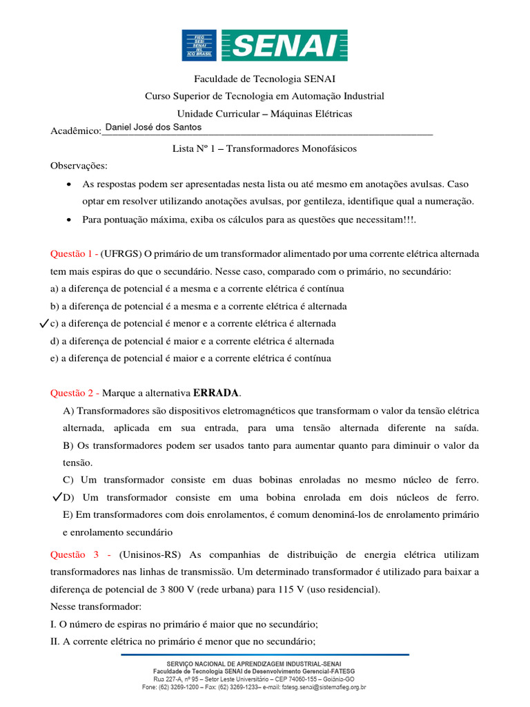 Aula 4 - Traformadores Monofásicos_Resolução Da Lista de Exercícios ... Aula 4 - Traformadores Monofásicos_Resolução Da Lista de Exercícios ...
