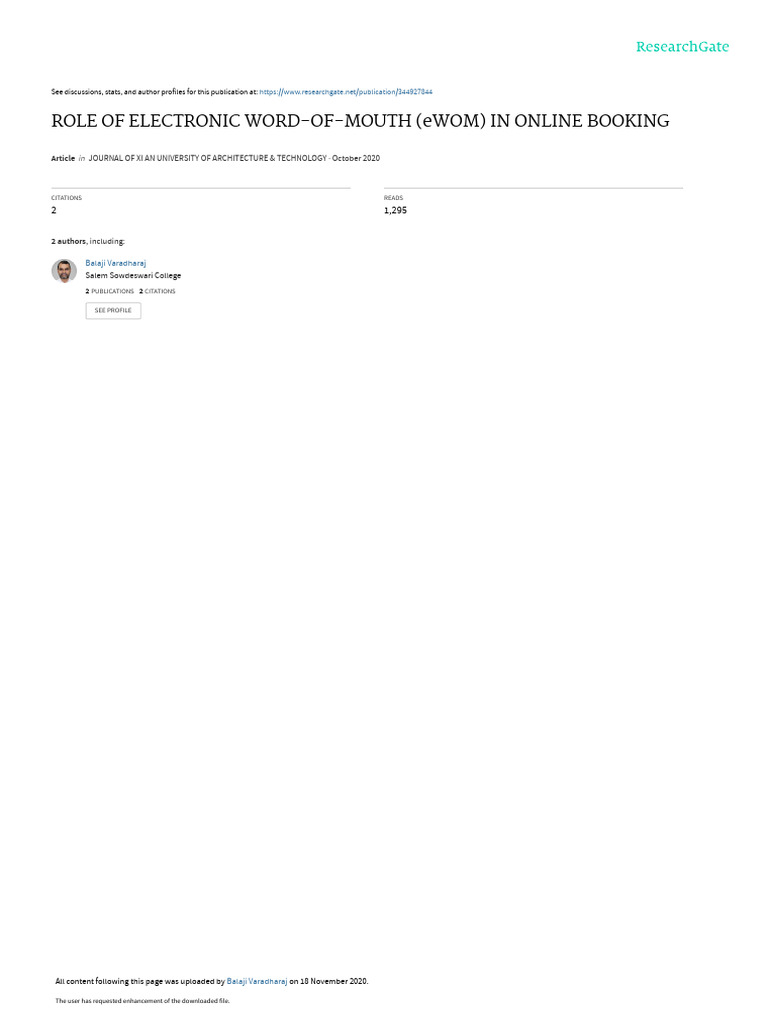 ROLE OF ELECTRONIC WORD-OF-MOUTH (eWOM) IN ONLINE BOOKING | Download ...