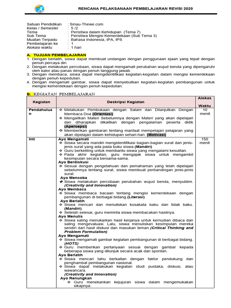 RPP Kelas 5 Tema 7 Subtema 3 | PDF | Karier & Perkembangan