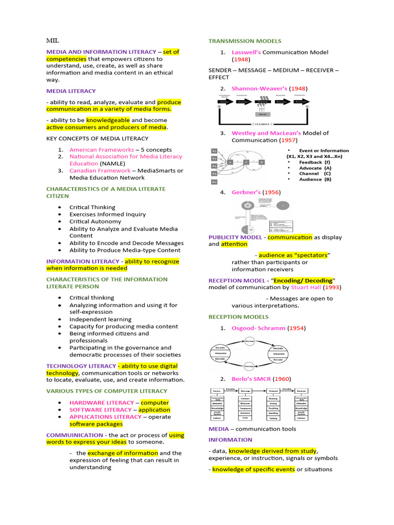 Media and Information Literacy: Transmission Models | PDF ...