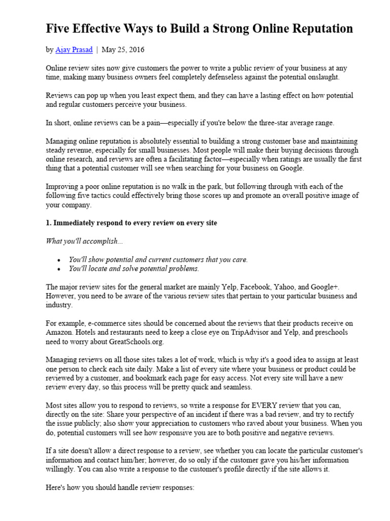 Five Effective Ways To Build A Strong Online Reputation | PDF ...