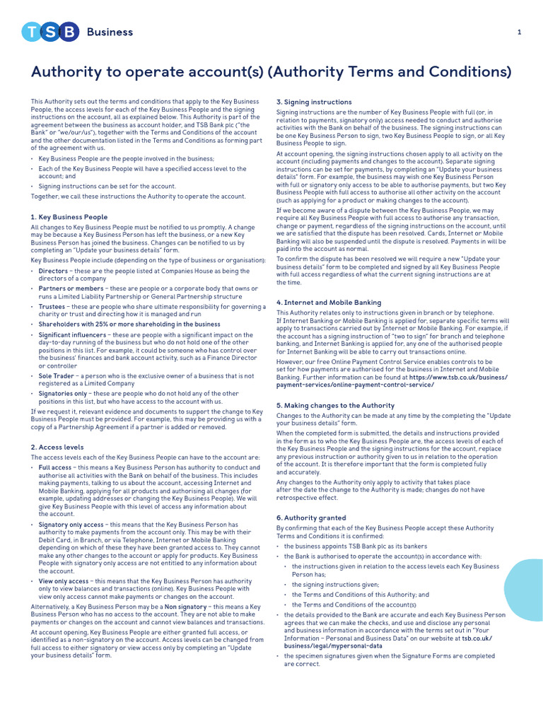 TSB14455_Authority_to_operate_accounts | PDF | Partnership | Business