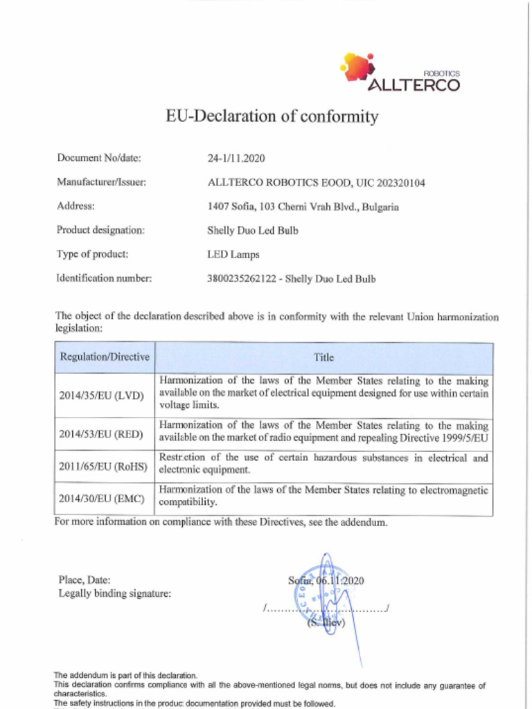 EU Declaration of Conformity Shelly Duo | PDF