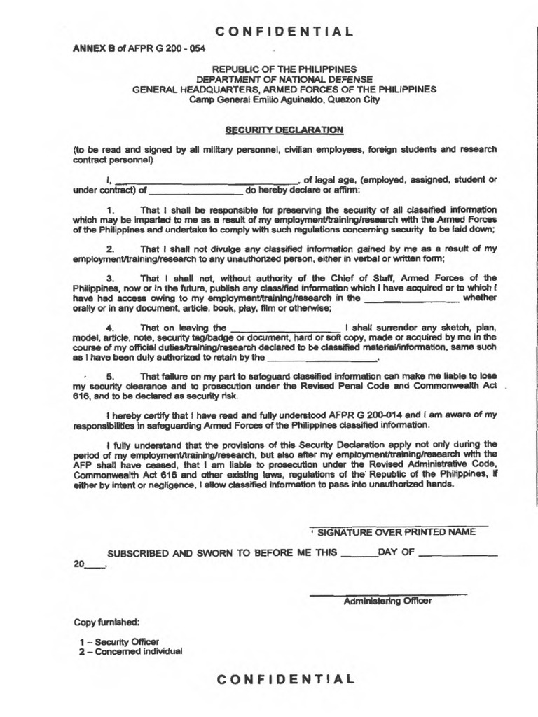 Security Declaration | PDF | Classified Information | Common Law