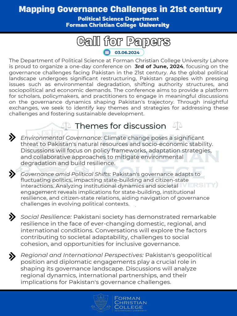 Call For Papers - Mapping Governance Challenges in 21st Century - Political Science Department ...