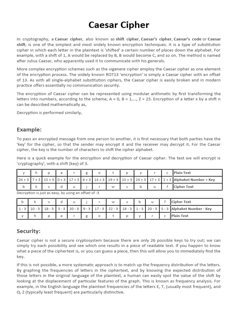 Caesar Cipher | PDF | Cipher | Cryptography Caesar Cipher | PDF | Cipher | Cryptography
