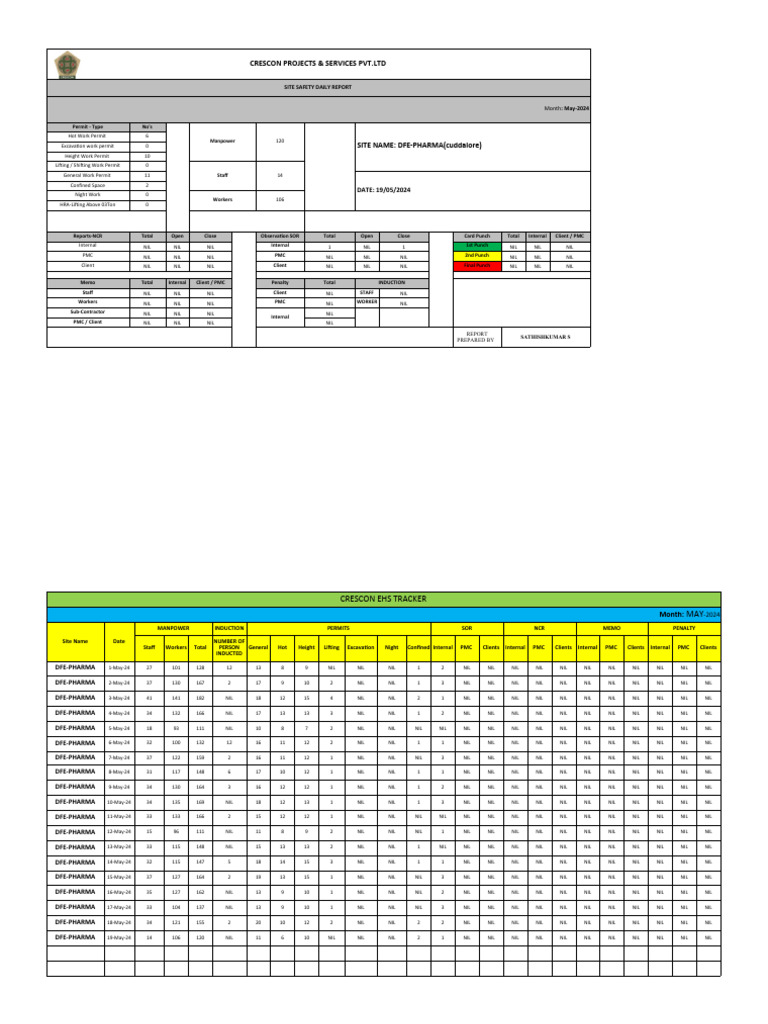 CPS EHS DFE Site Daily Report - MAY - 19 | PDF | Labor | Labor Relations