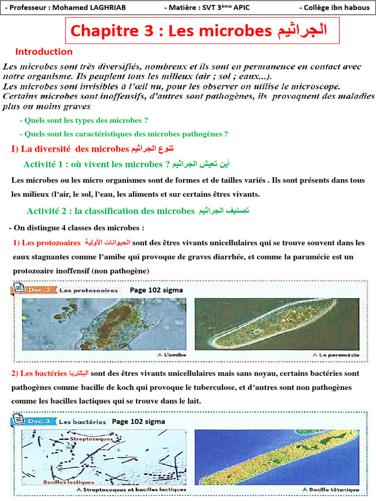 Les Microbes Cours SVT 3AC 1 | PDF | Micro-organisme | Bactérie