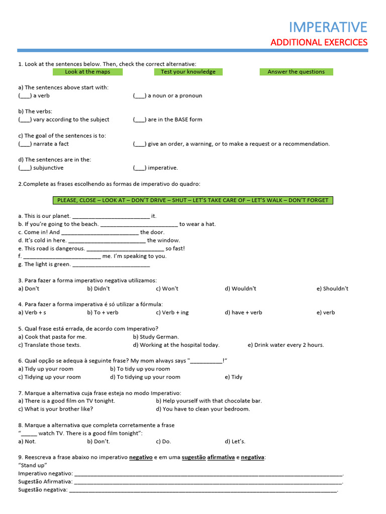 4 - Additional Exercises - Imperative - 220905 - 080022 | PDF | Grammar ...