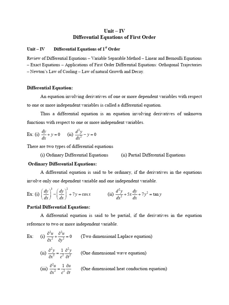 First Order Differential Equations | PDF | Differential Equations ...