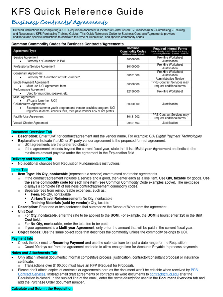 Kfs Business Contracts Agreements Quick Reference Guide | PDF | Health ...