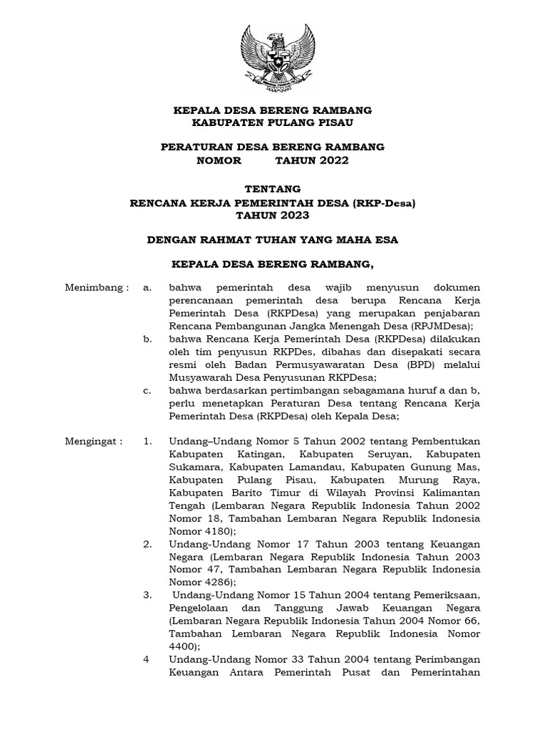 Contoh Perdes RKP Desa | PDF