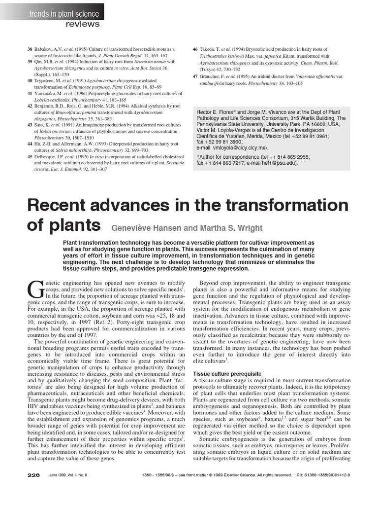 Hansen, 1999-Recent Advances in The Transformation of Plants | PDF ...