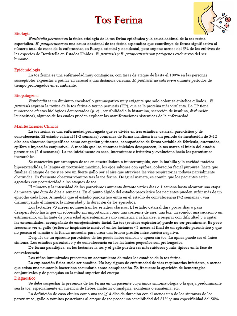 Tos Ferina: Causas, Síntomas y Tratamiento | PDF | Tos | Enfermedades y ...
