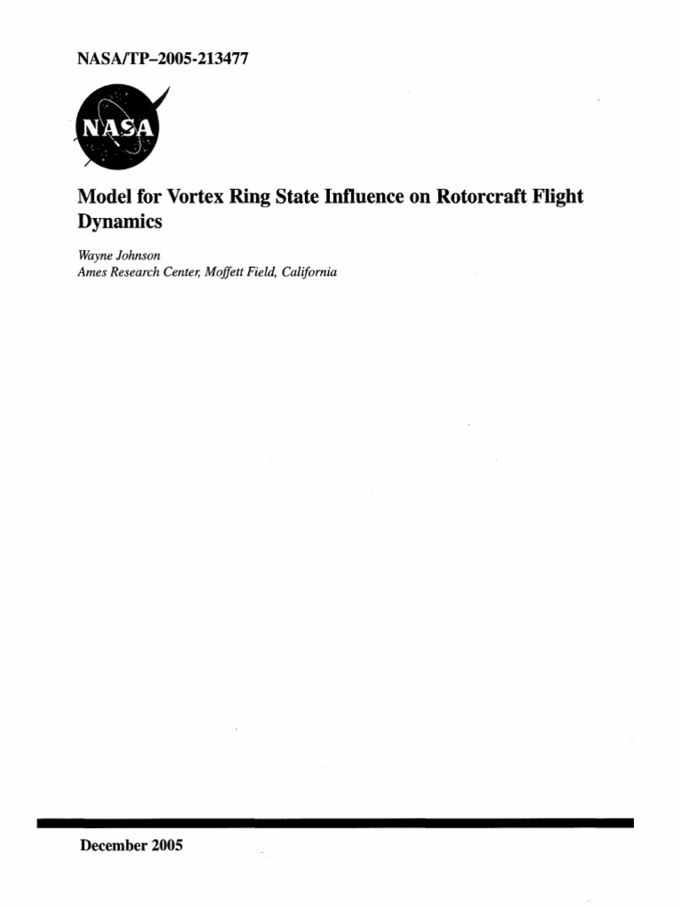 NASA TP-2005-213477 Model For Vortex Ring State Influence On Rotorcraft ...
