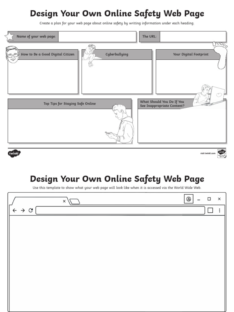 Design Your Own Online Safety Web Page LKS2 - Activity Sheet BW | PDF