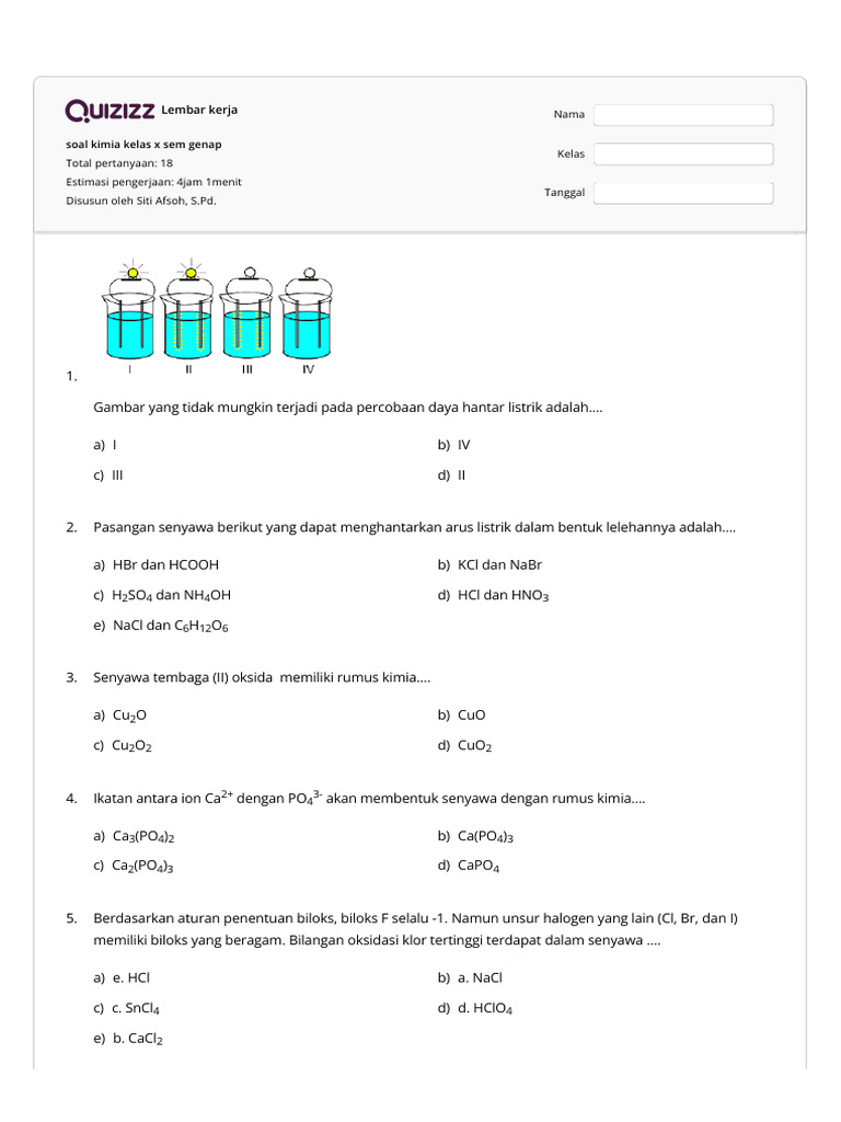 soal kimia kelas x sem genap | Quizizz | PDF