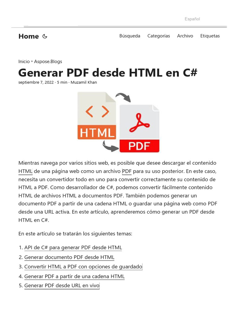Generar PDF Desde HTML en C# - HTML A PDF C# | PDF | C Sharp (lenguaje de programación) | HTML