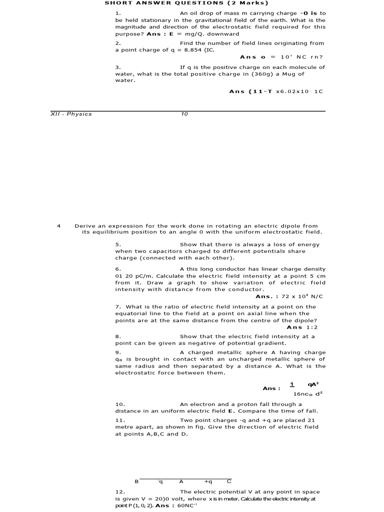 Phy Questions | Download Free PDF | Electric Field | Physics